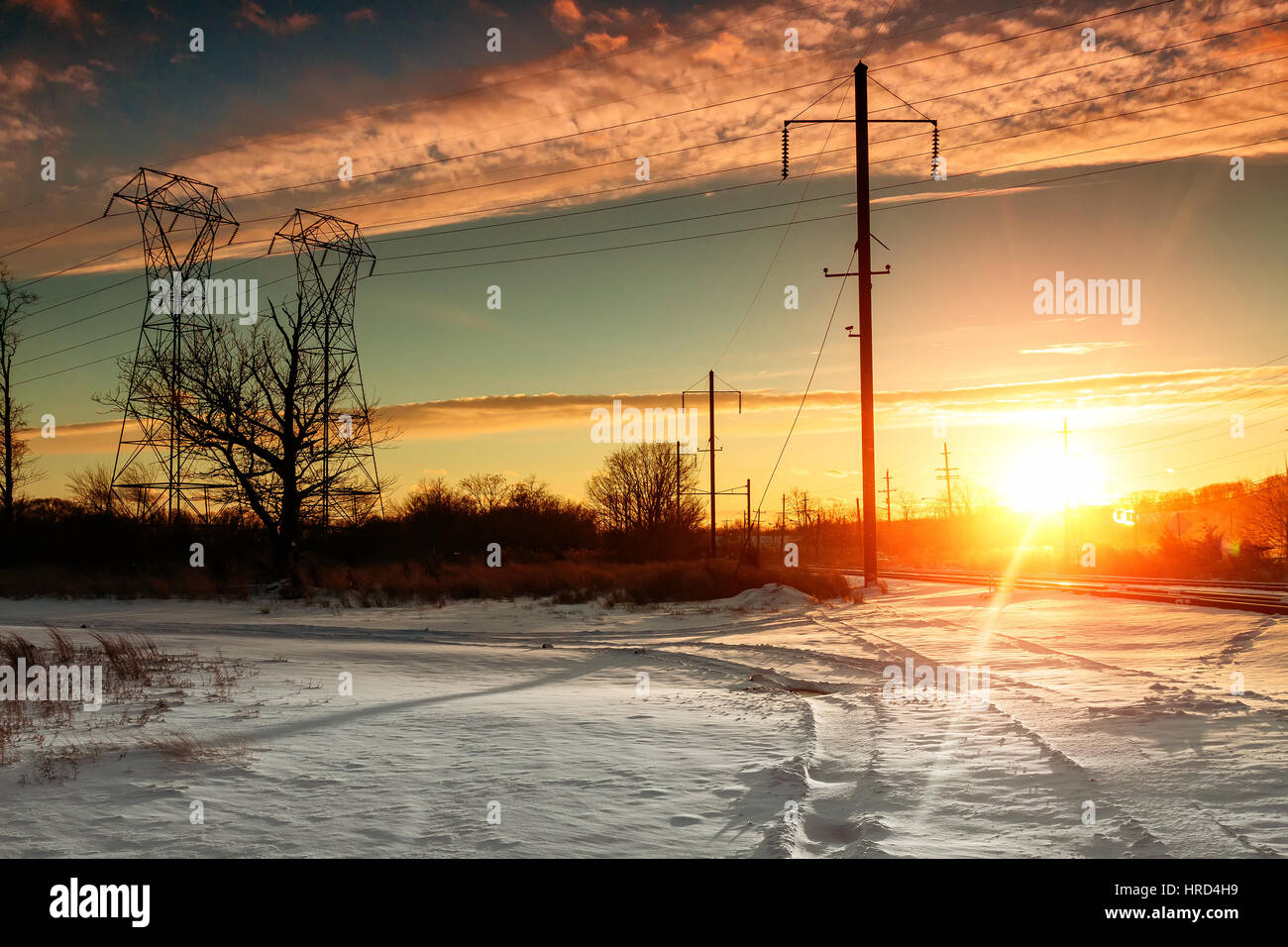 Winter landscape with forest, cliffs and sunset Stock Photo - Alamy