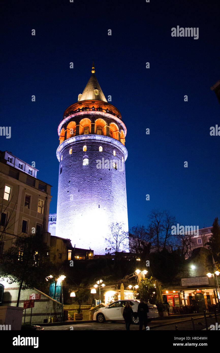 Night view of the Galata Tower from Byzantium times in Istanbul Stock ...