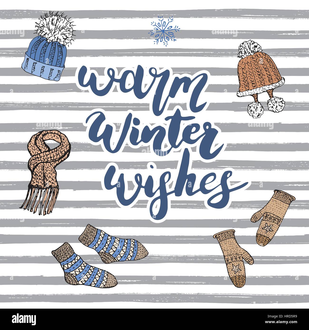 Winter season lettering warm winter wishes. Hand drawn set sketch ...