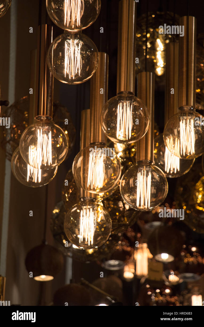 Decorative antique edison style filament light bulbs hanging Stock ...