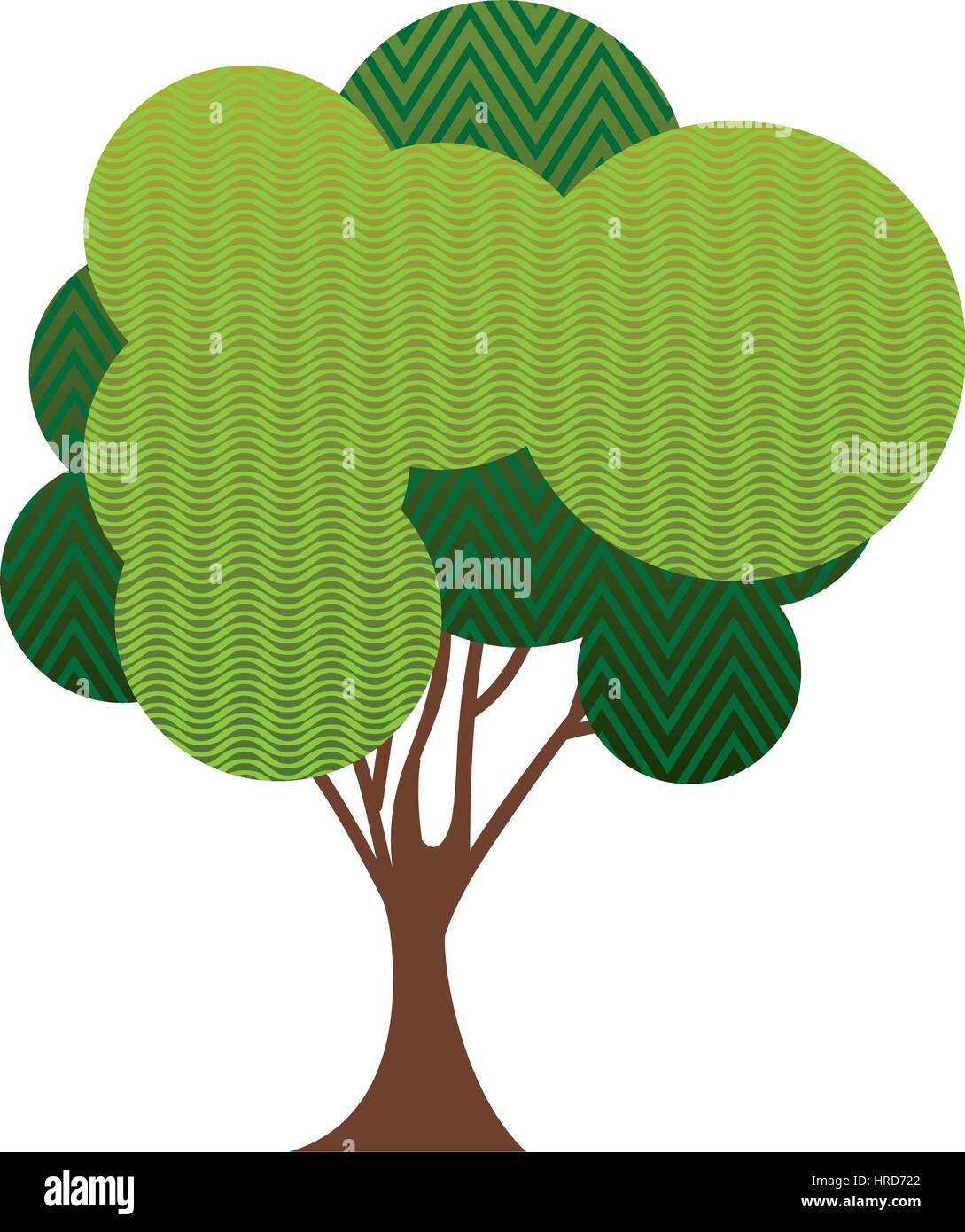 colorful silhouette big leafy tree with zigzag and wave lines inside ...