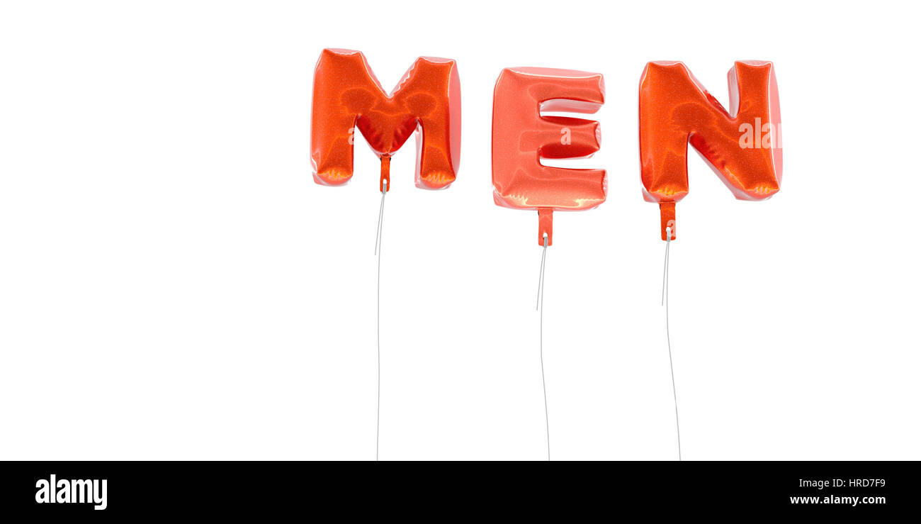 MEN - word made from red foil balloons - 3D rendered. Can be used for ...
