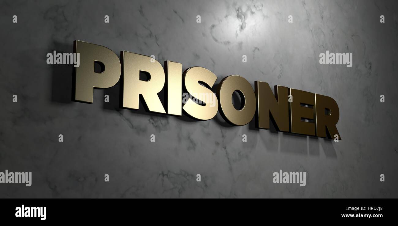 Prisoner - Gold sign mounted on glossy marble wall - 3D rendered ...