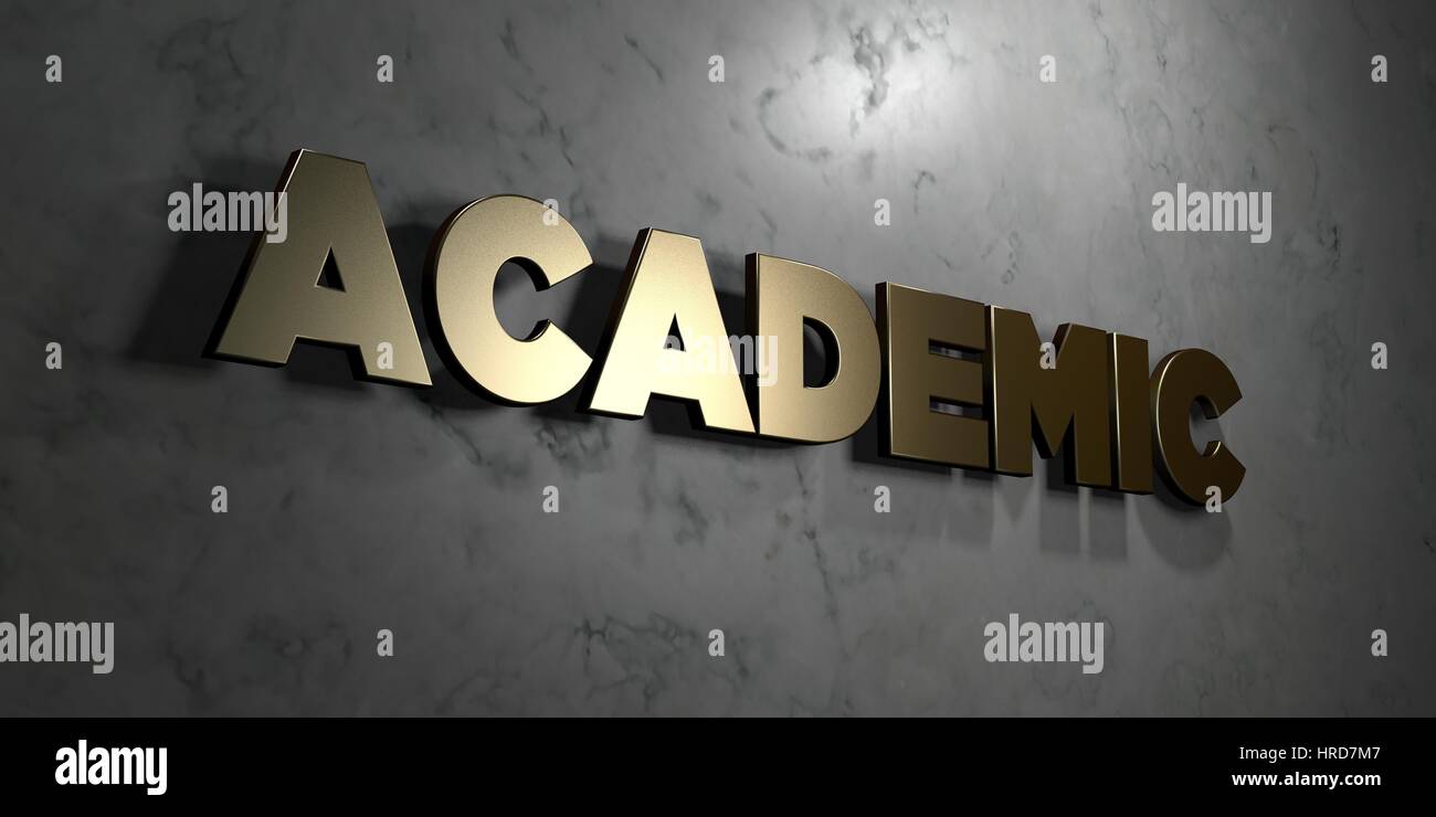 Academic - Gold sign mounted on glossy marble wall - 3D rendered ...