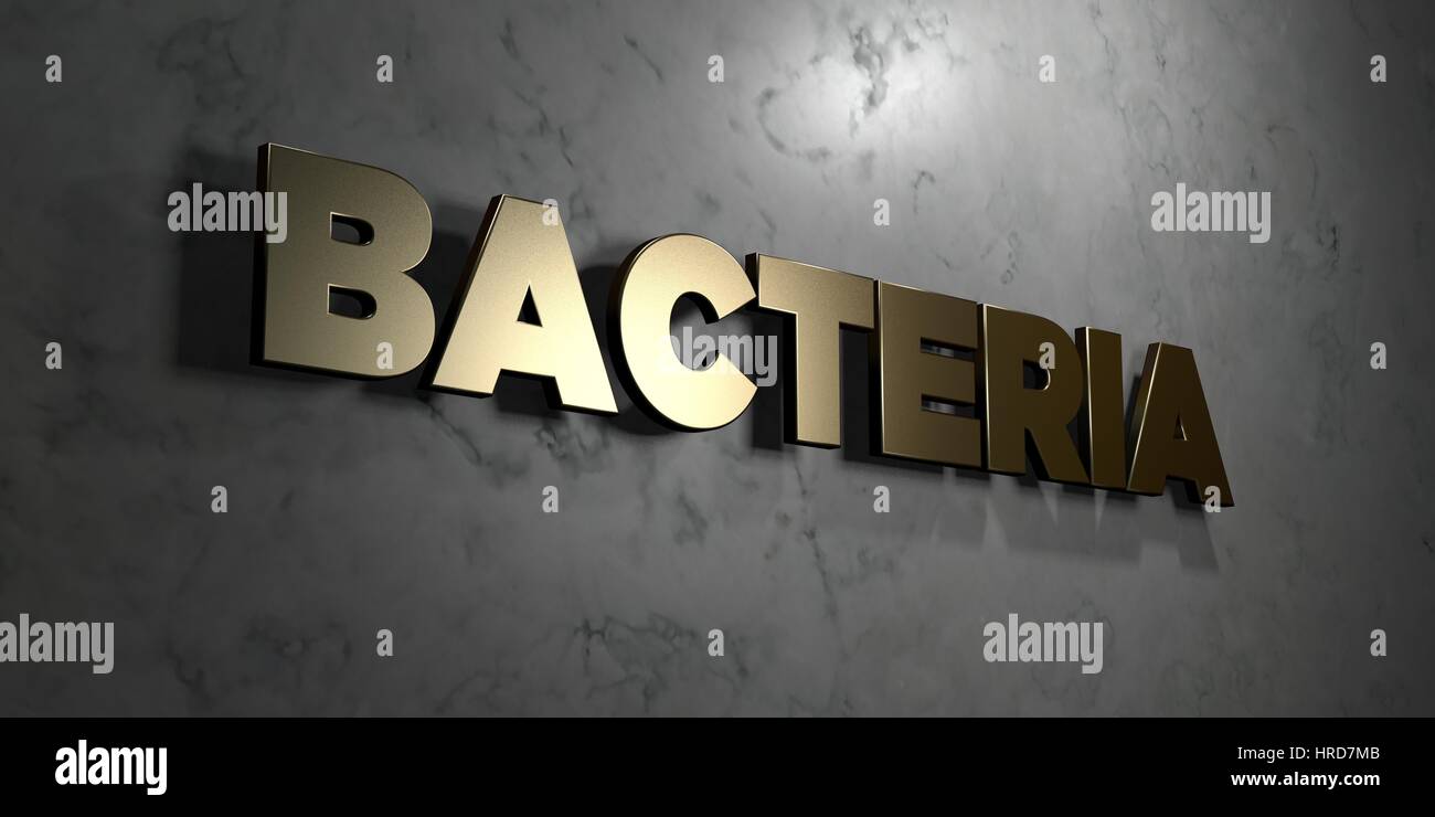Bacteria - Gold sign mounted on glossy marble wall - 3D rendered ...