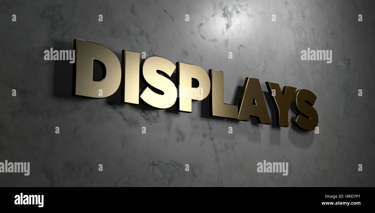 Displays - Gold sign mounted on glossy marble wall - 3D rendered ...