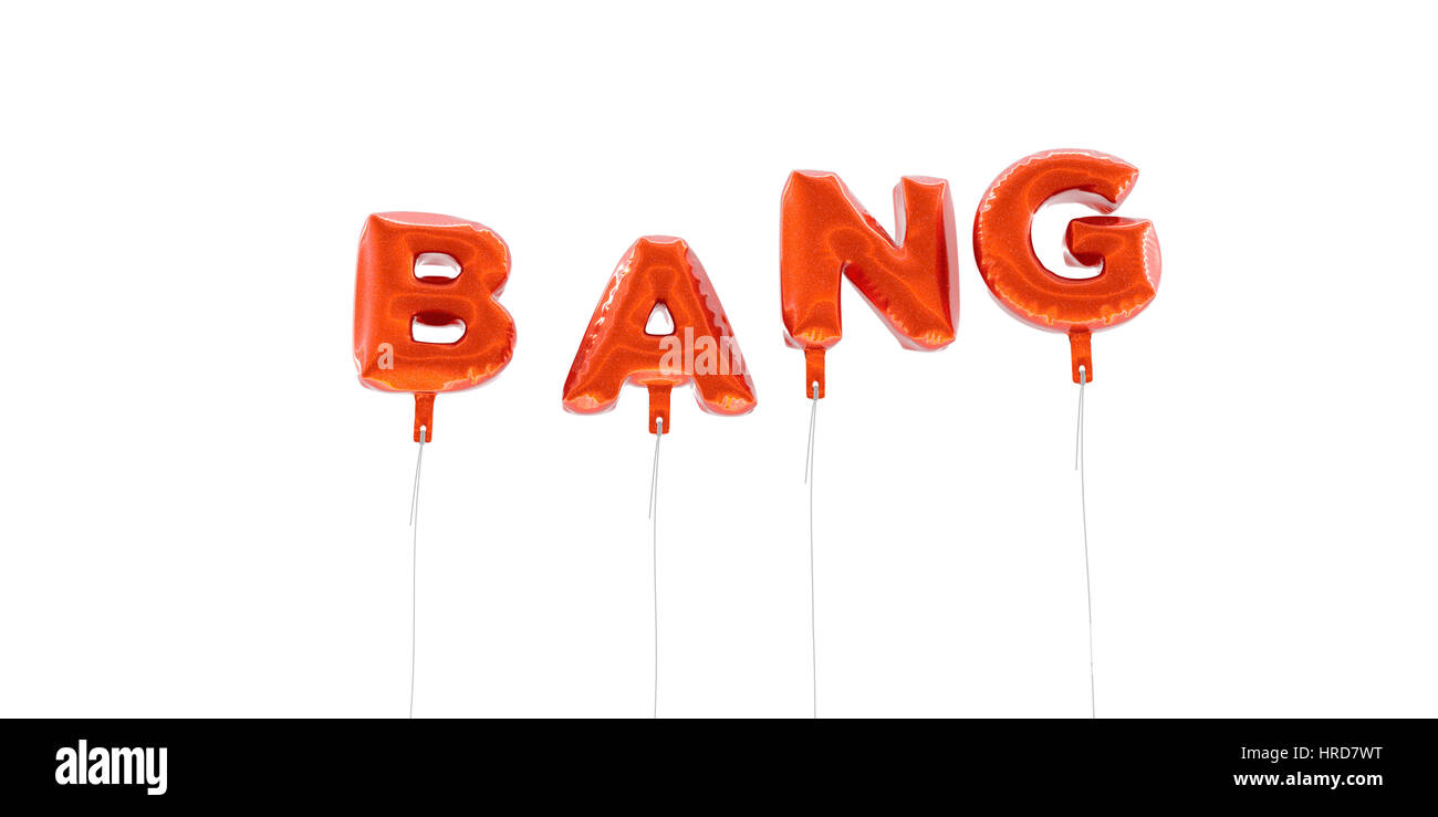 BANG - word made from red foil balloons - 3D rendered. Can be used for ...