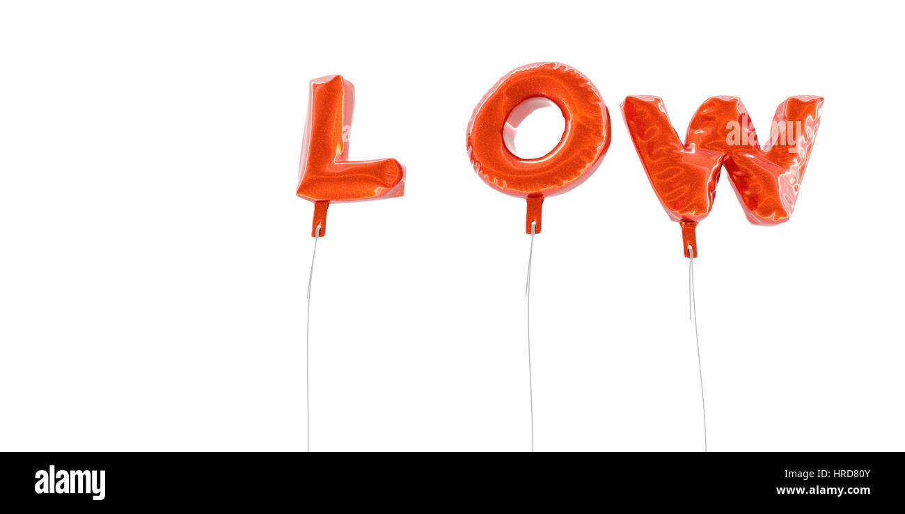 LOW - word made from red foil balloons - 3D rendered. Can be used for ...