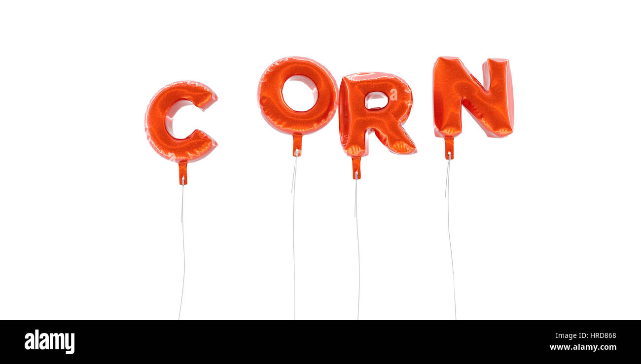 CORN - word made from red foil balloons - 3D rendered. Can be used for ...