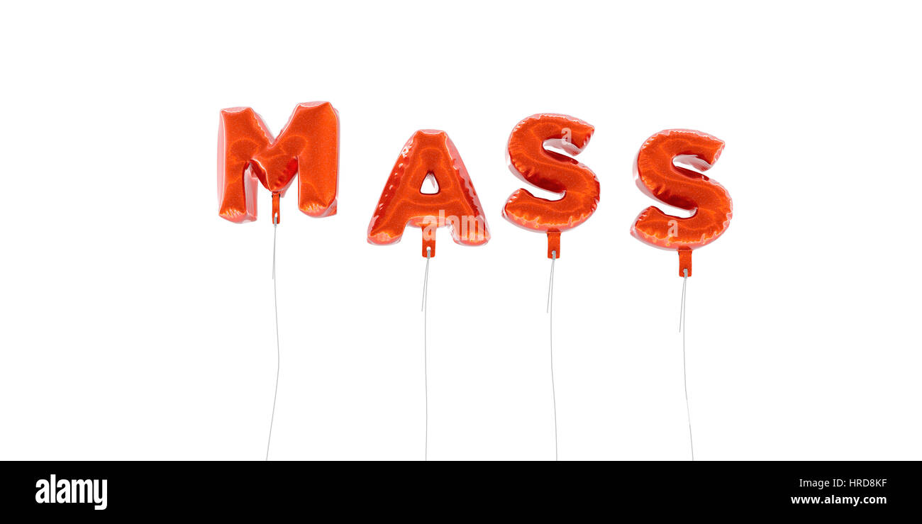MASS - word made from red foil balloons - 3D rendered. Can be used for ...