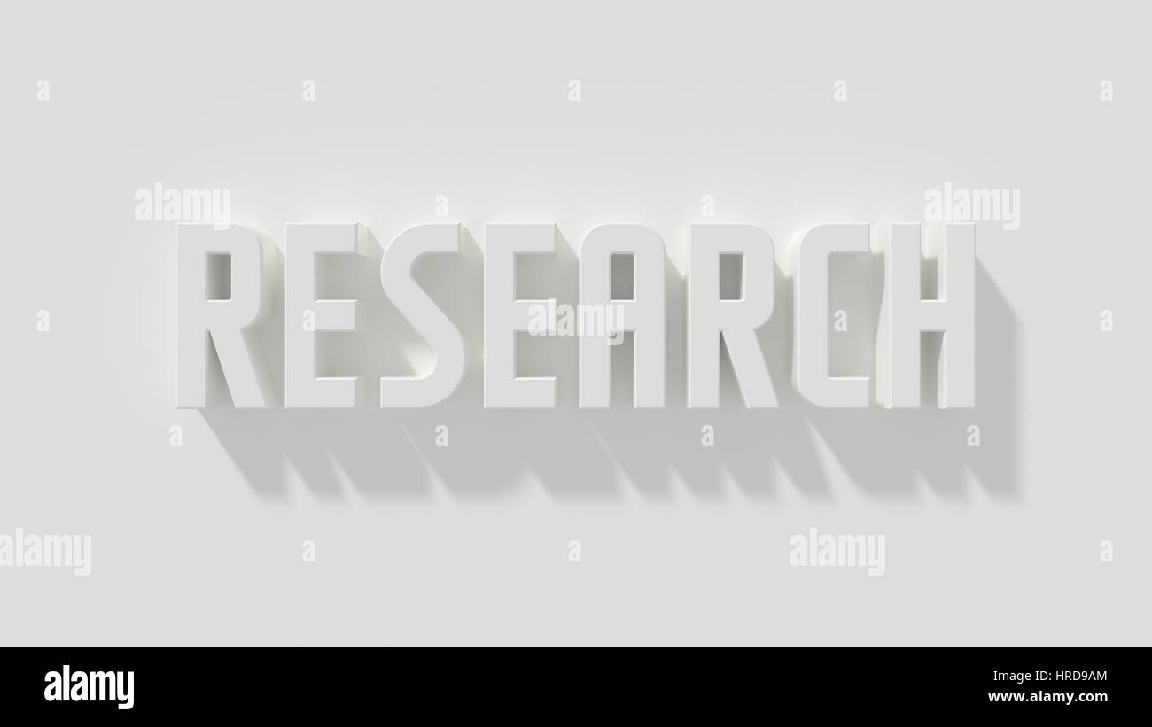 Research white text on white background with shadows. 3d concept render ...
