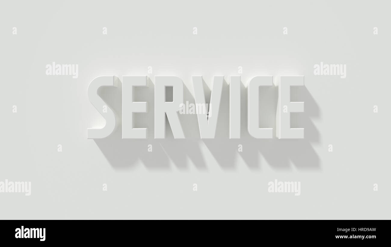 Service white text on white background with shadows. 3d concept render ...