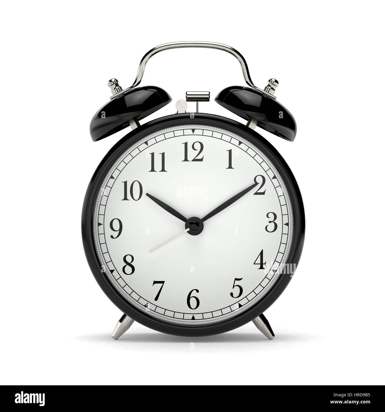 Classic black table clock isolated on a white background. 3d render ...