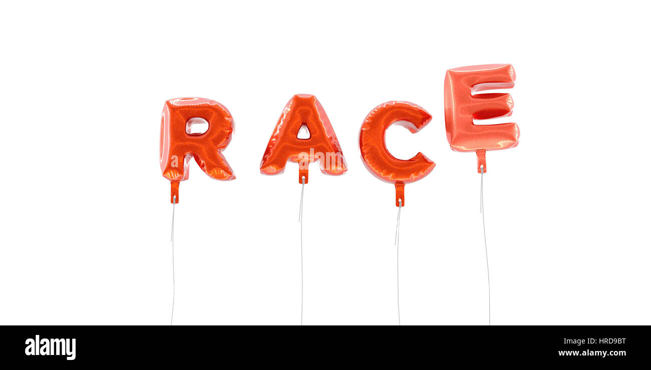 RACE - word made from red foil balloons - 3D rendered. Can be used for ...