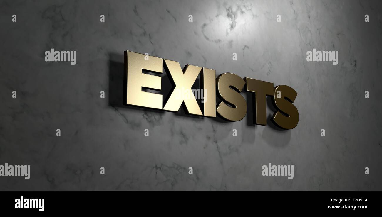 Exists - Gold sign mounted on glossy marble wall - 3D rendered royalty ...