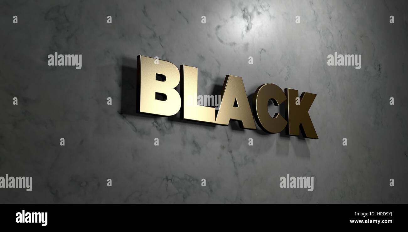 Black - Gold sign mounted on glossy marble wall - 3D rendered royalty ...