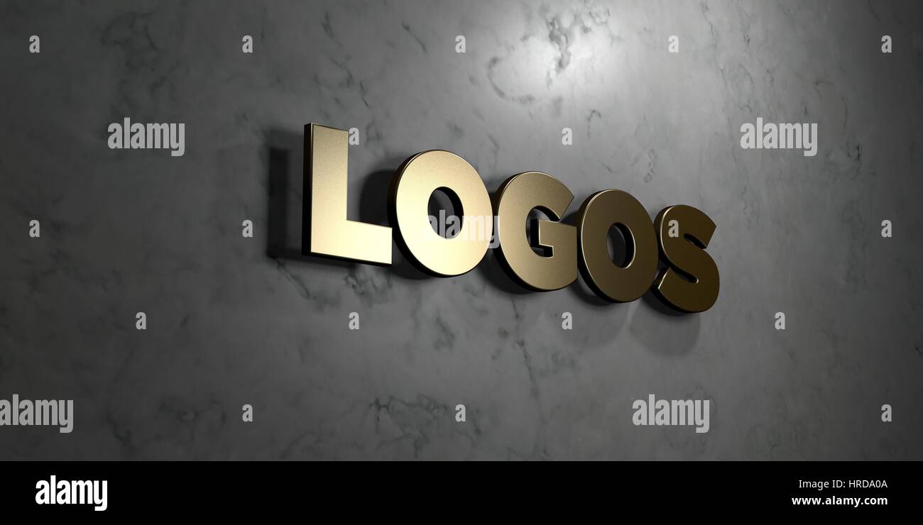 Logos - Gold sign mounted on glossy marble wall - 3D rendered royalty ...