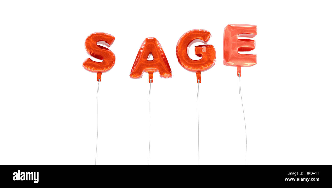 SAGE - word made from red foil balloons - 3D rendered. Can be used for ...