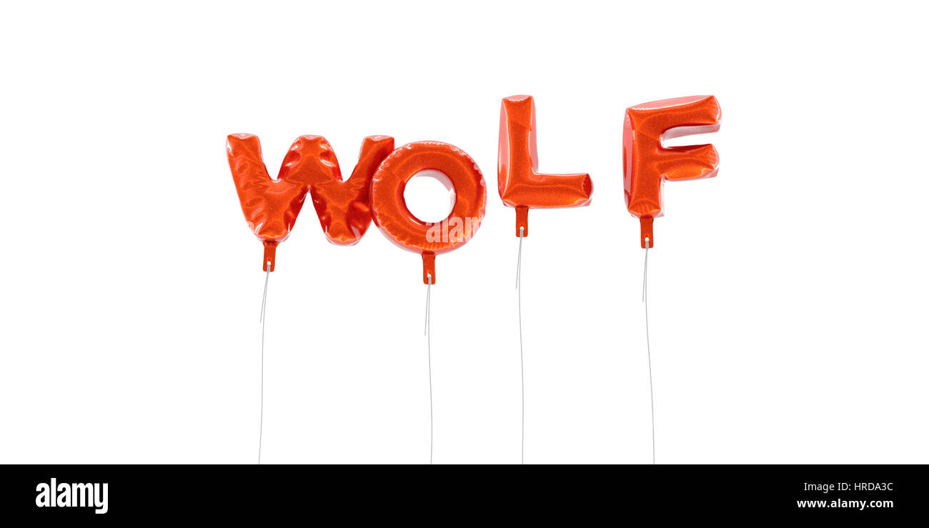 WOLF - word made from red foil balloons - 3D rendered. Can be used for ...