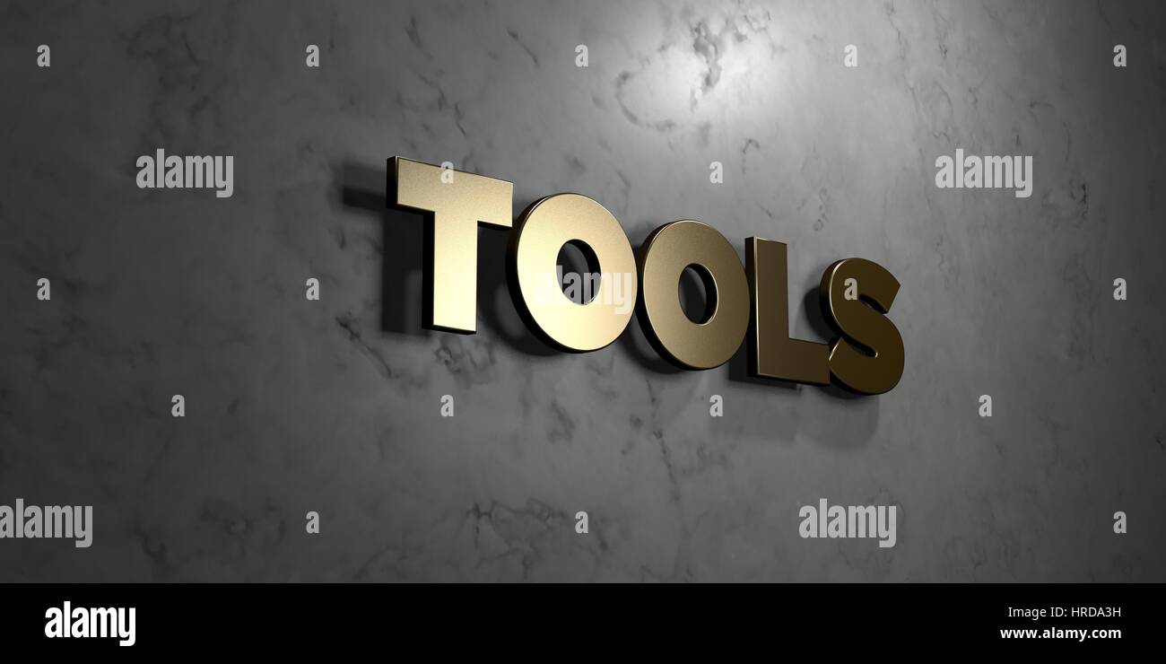 Tools - Gold sign mounted on glossy marble wall - 3D rendered royalty ...