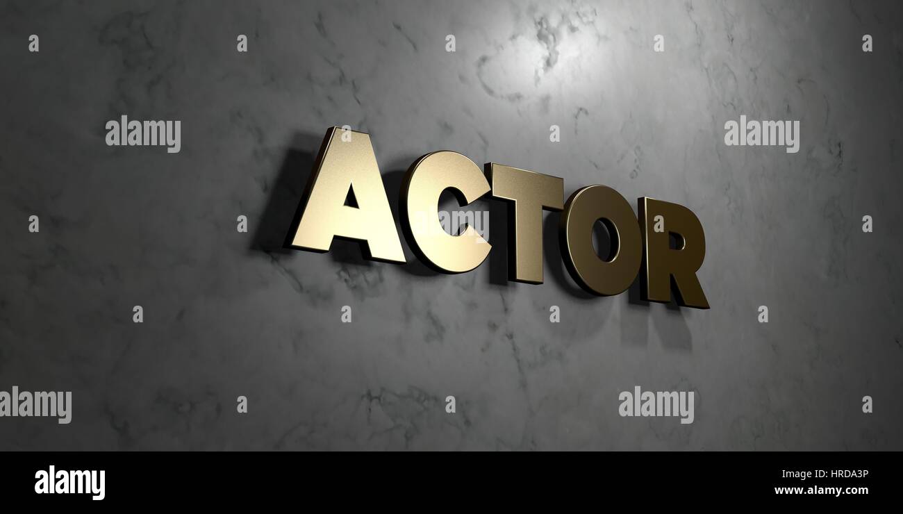 Actor - Gold sign mounted on glossy marble wall - 3D rendered royalty ...