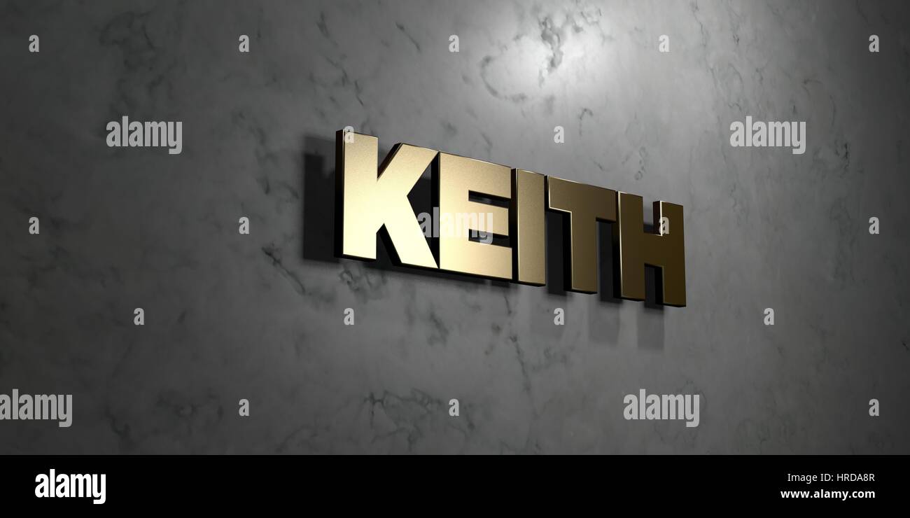 Keith - Gold sign mounted on glossy marble wall - 3D rendered royalty ...