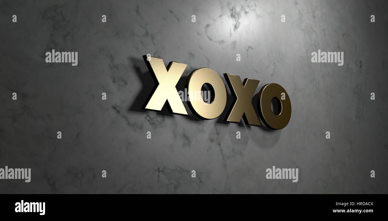 Xoxo - Gold sign mounted on glossy marble wall - 3D rendered royalty ...