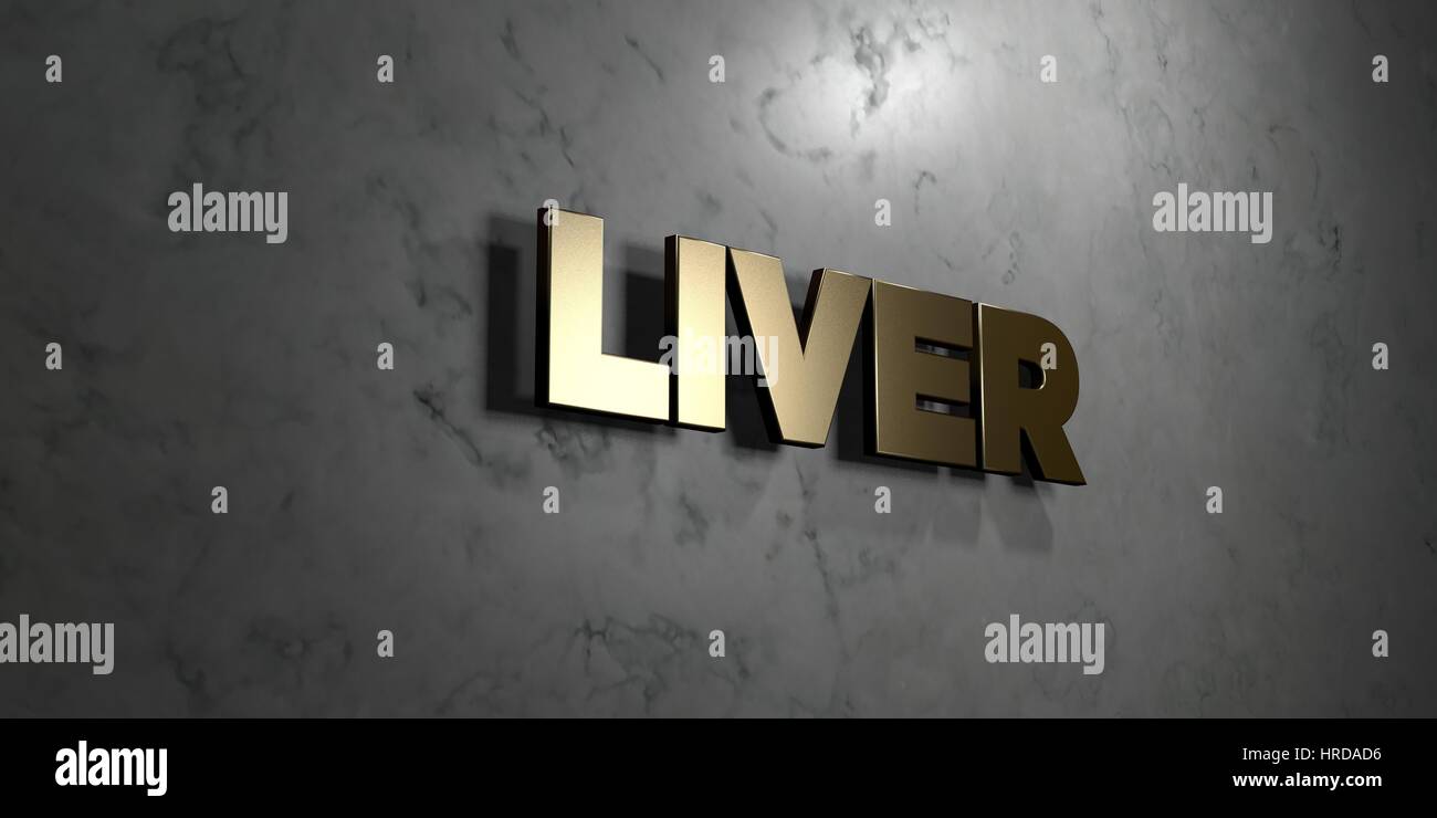 Liver - Gold sign mounted on glossy marble wall - 3D rendered royalty ...