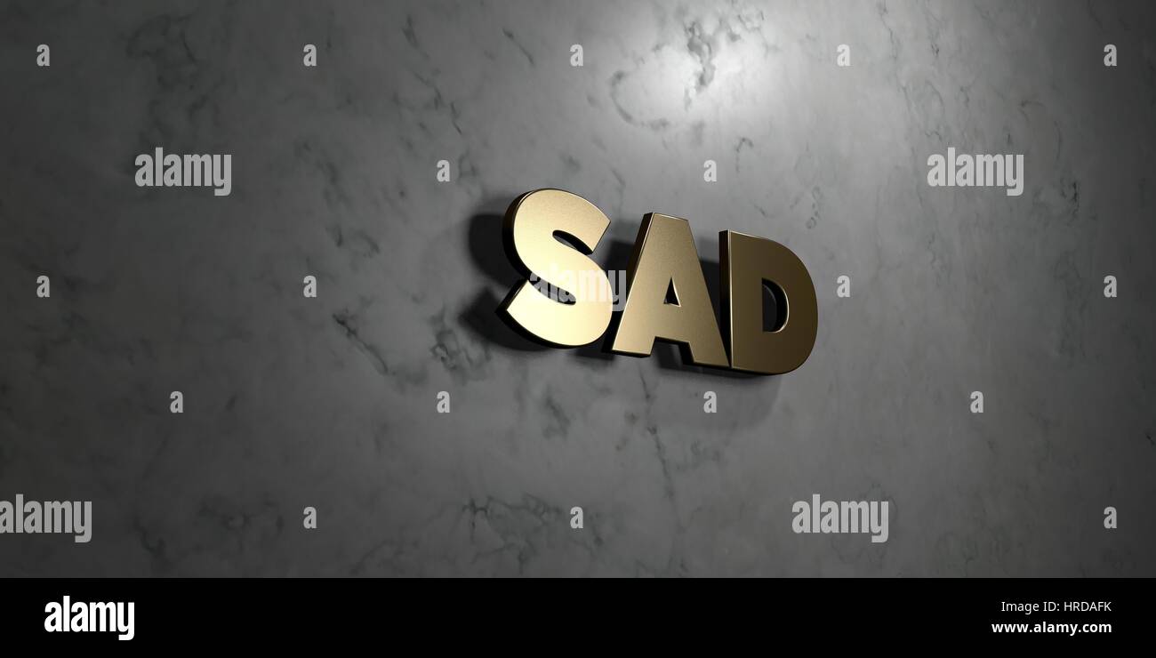 Sad - Gold sign mounted on glossy marble wall - 3D rendered royalty ...