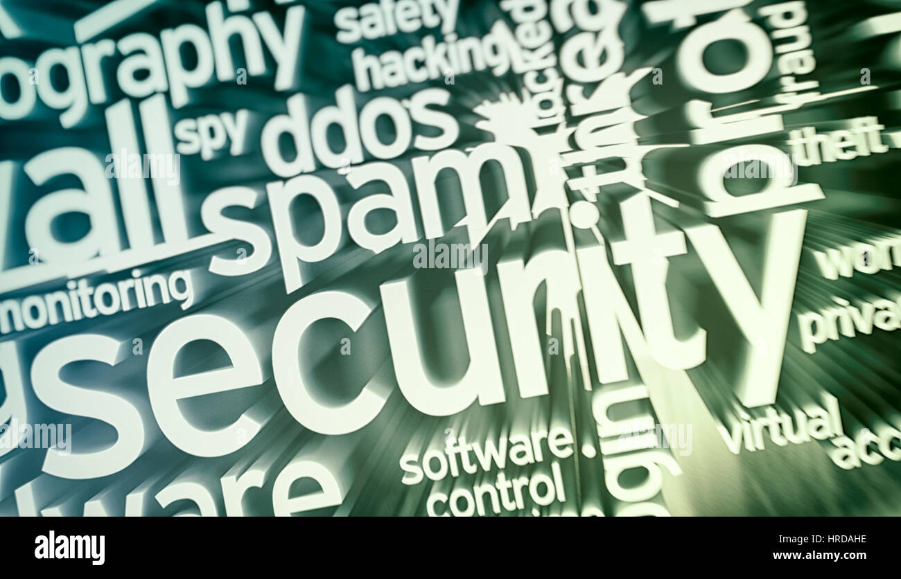 word cloud with terms about computer security (3d render Stock Photo ...