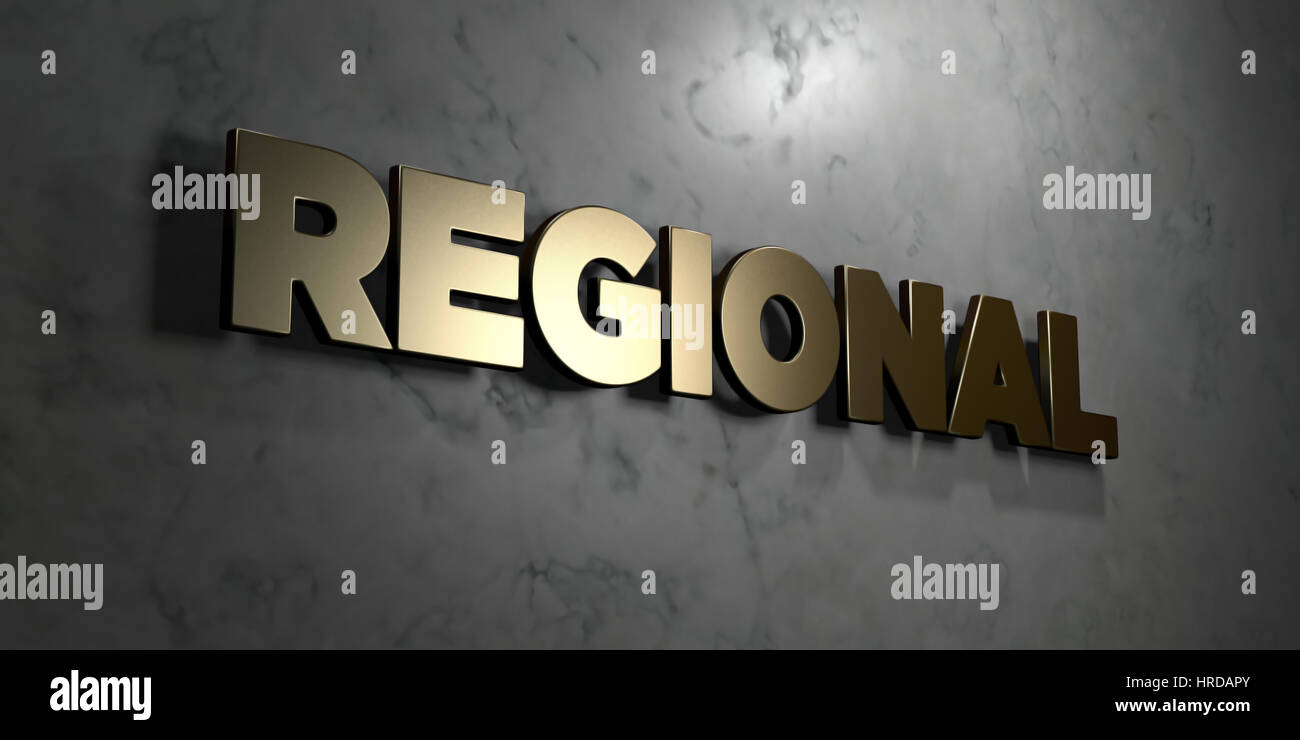 Regional - Gold sign mounted on glossy marble wall - 3D rendered ...