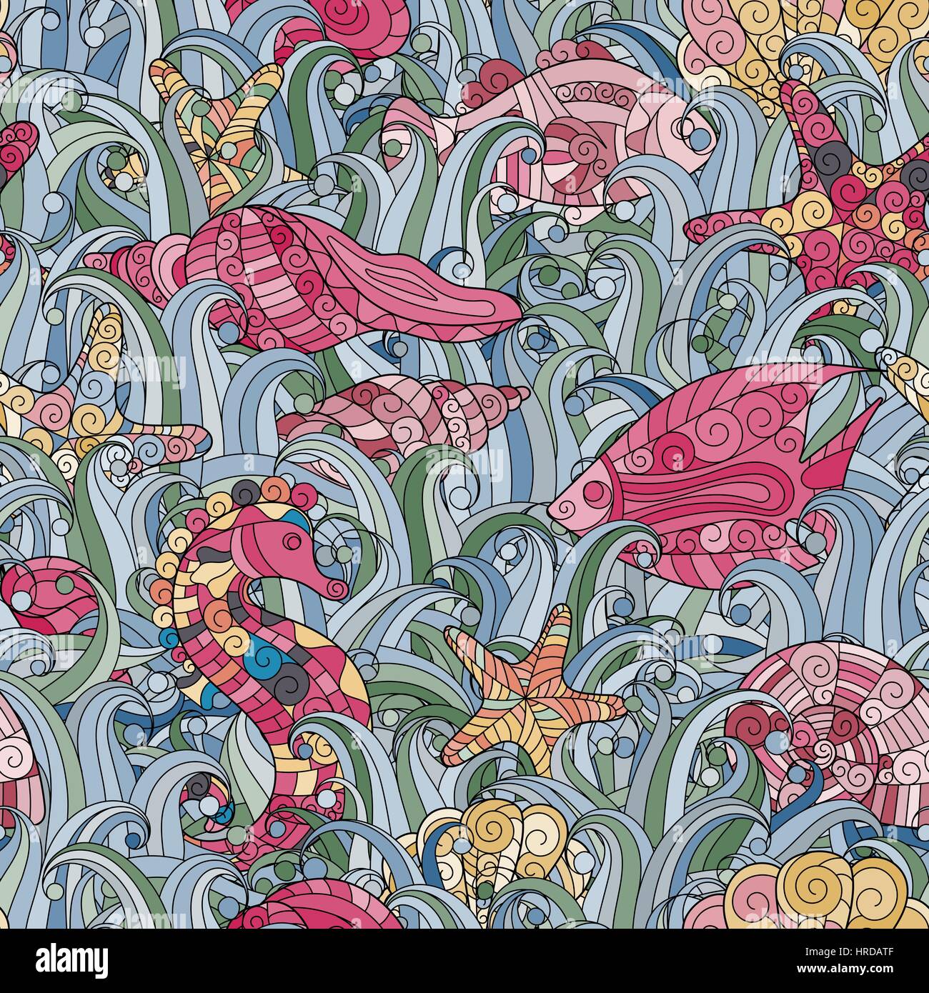 Vector seamless pattern Underwater creatures. Ocean background Stock ...