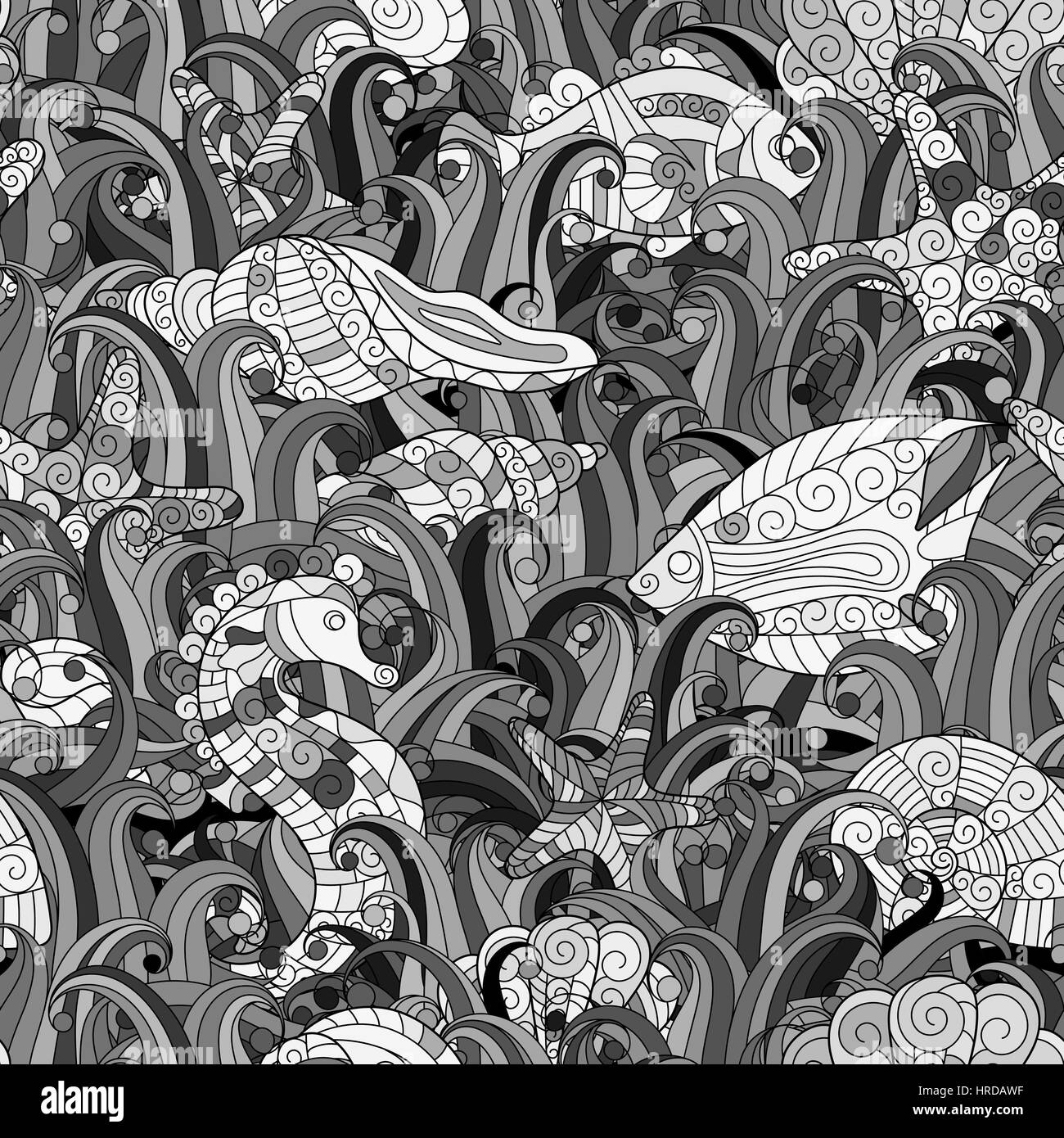 Vector seamless pattern Underwater creatures. Ocean background Stock ...