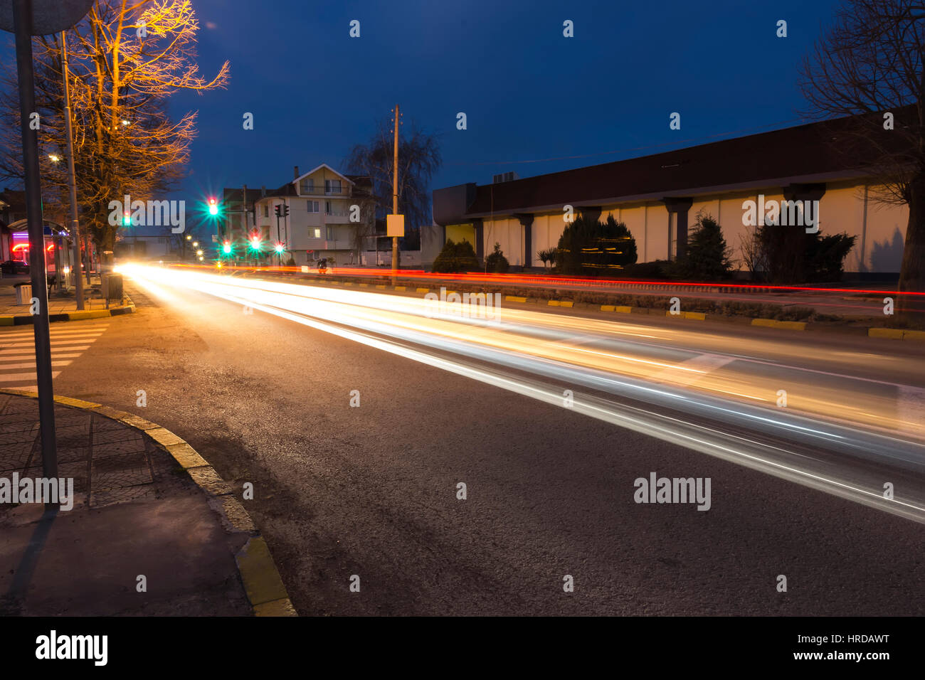 red white acceleration speed motion on night road Stock Photo - Alamy