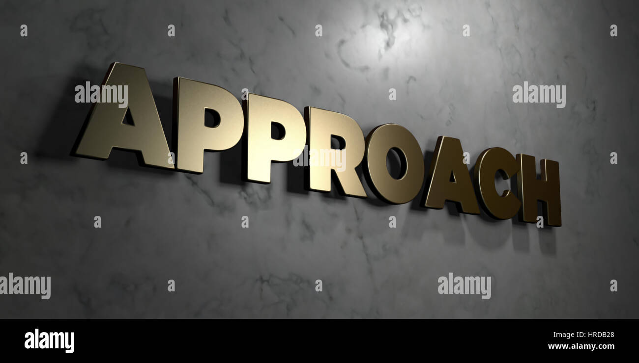 Approach - Gold sign mounted on glossy marble wall - 3D rendered ...