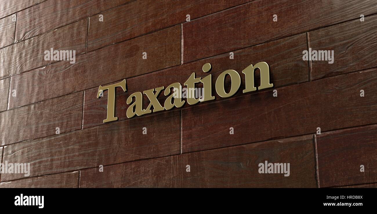 Taxation - Bronze plaque mounted on maple wood wall - 3D rendered ...