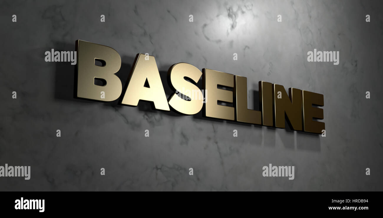 Baseline - Gold sign mounted on glossy marble wall - 3D rendered ...