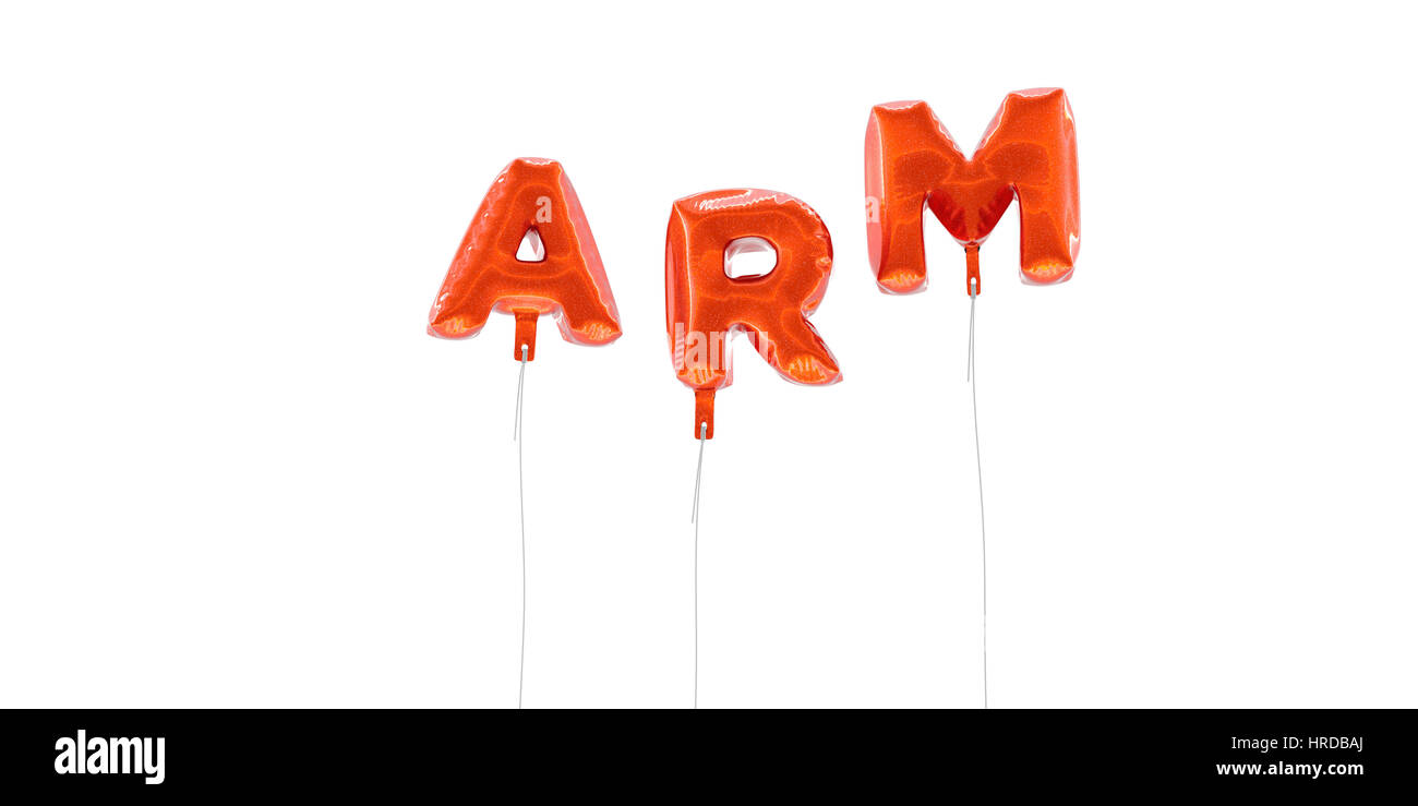 ARM - word made from red foil balloons - 3D rendered. Can be used for ...