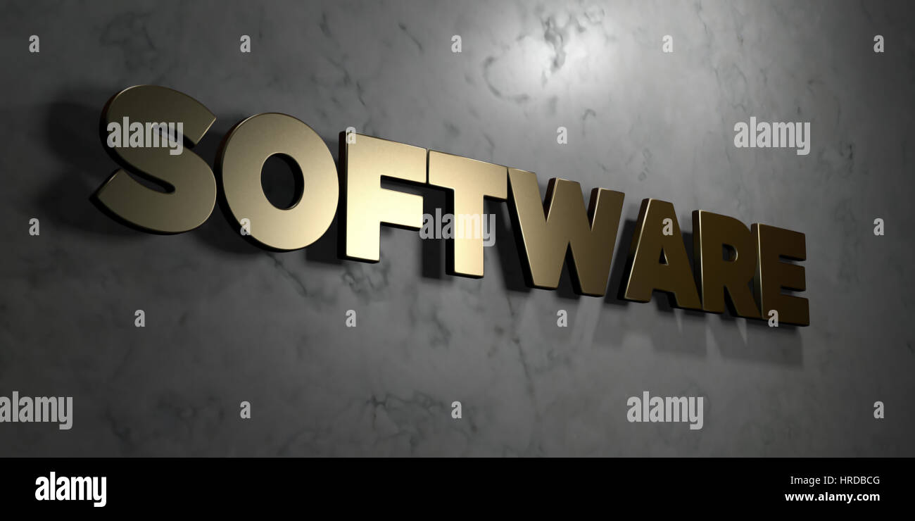 Software - Gold sign mounted on glossy marble wall - 3D rendered ...