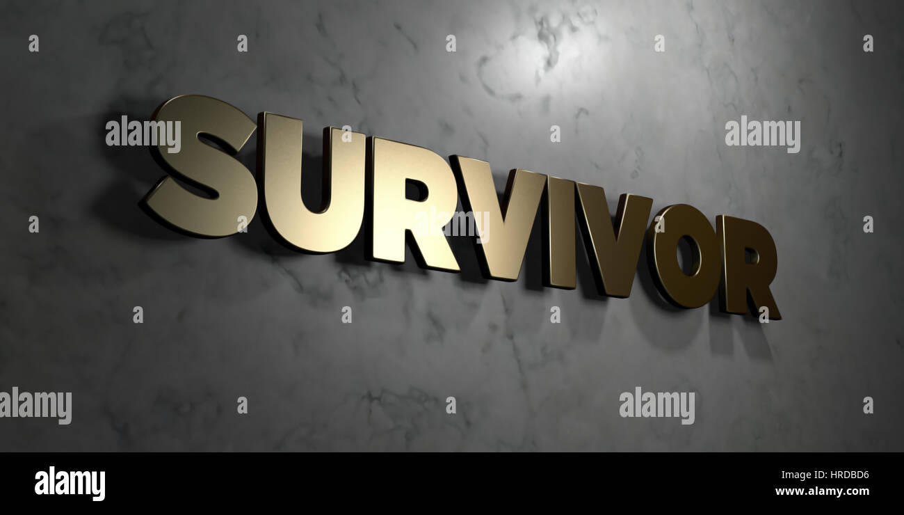 Survivor - Gold sign mounted on glossy marble wall - 3D rendered ...