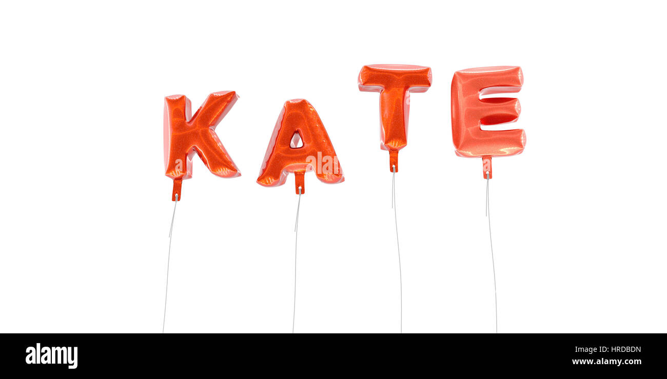 KATE - word made from red foil balloons - 3D rendered. Can be used for ...