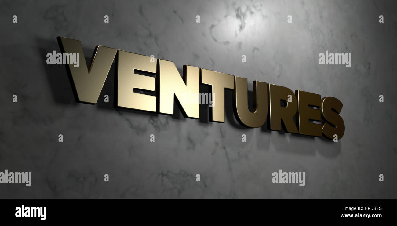 Ventures - Gold sign mounted on glossy marble wall - 3D rendered ...