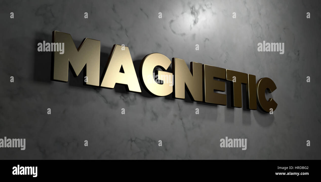 Magnetic - Gold sign mounted on glossy marble wall - 3D rendered ...