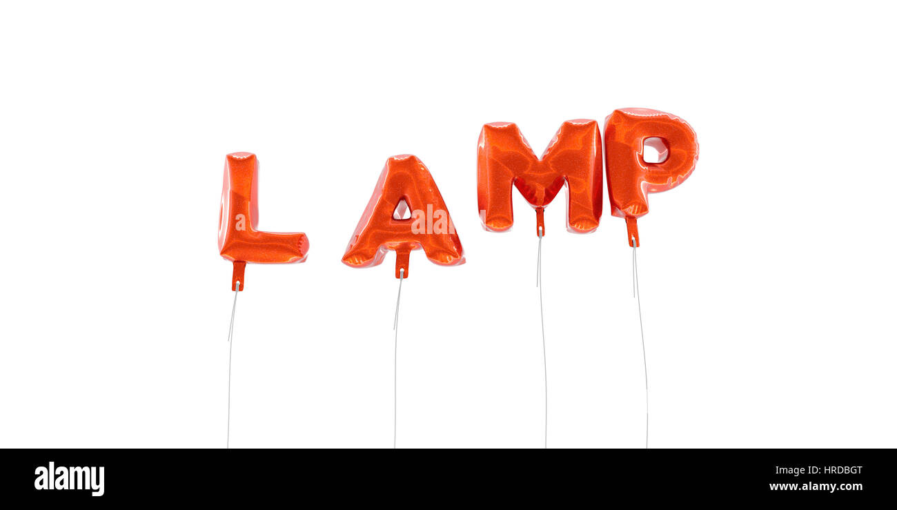 LAMP - word made from red foil balloons - 3D rendered. Can be used for ...