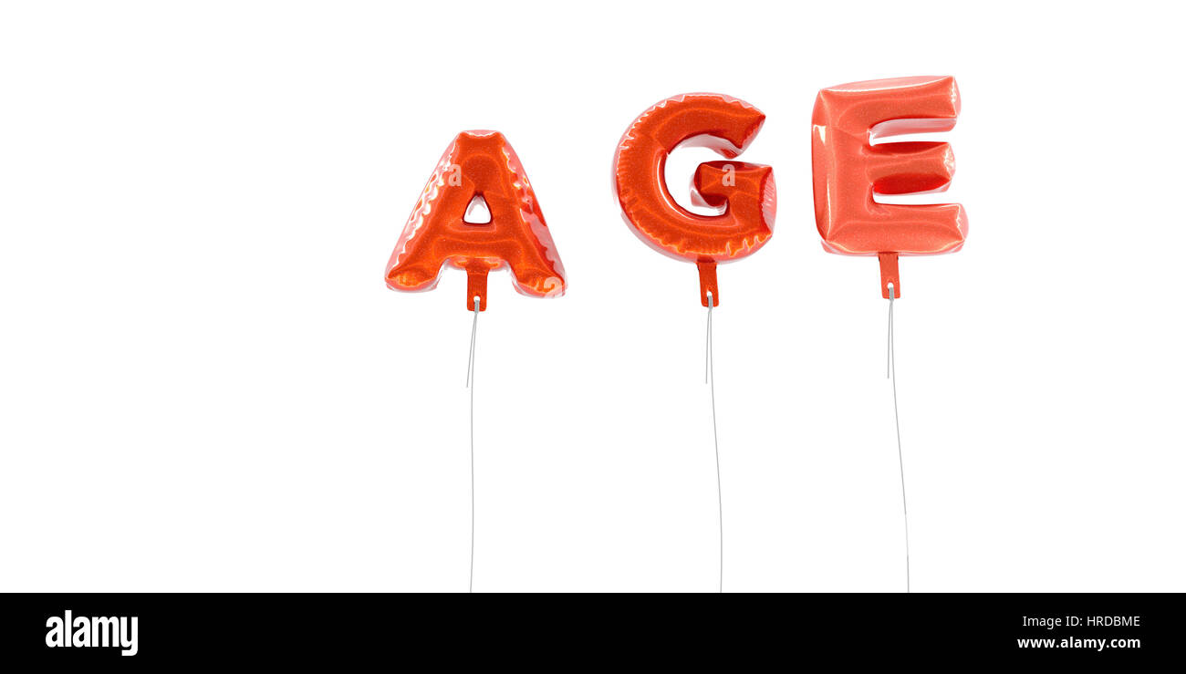 AGE - word made from red foil balloons - 3D rendered. Can be used for ...