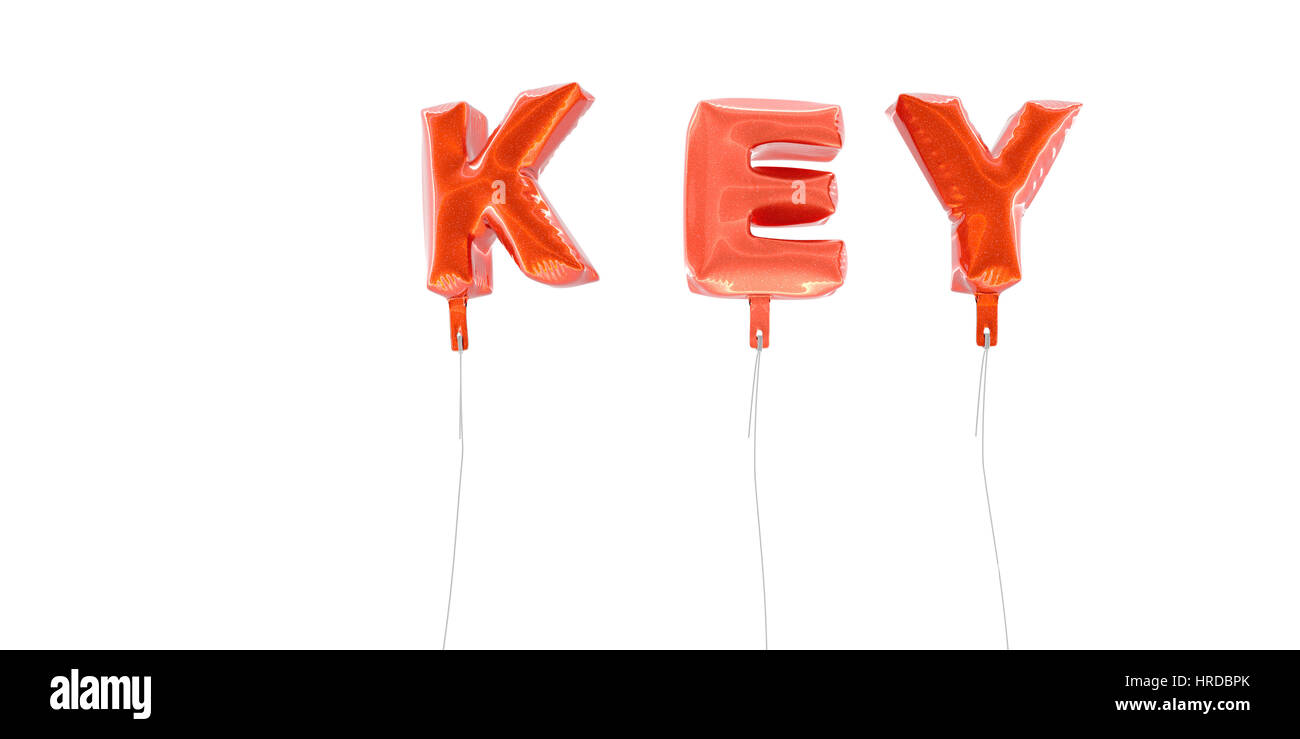 KEY - word made from red foil balloons - 3D rendered. Can be used for ...