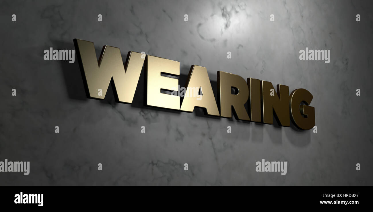 Wearing - Gold sign mounted on glossy marble wall - 3D rendered royalty ...