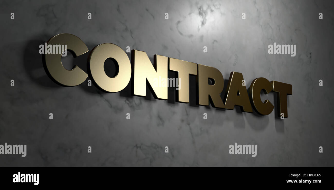 Contract - Gold sign mounted on glossy marble wall - 3D rendered ...