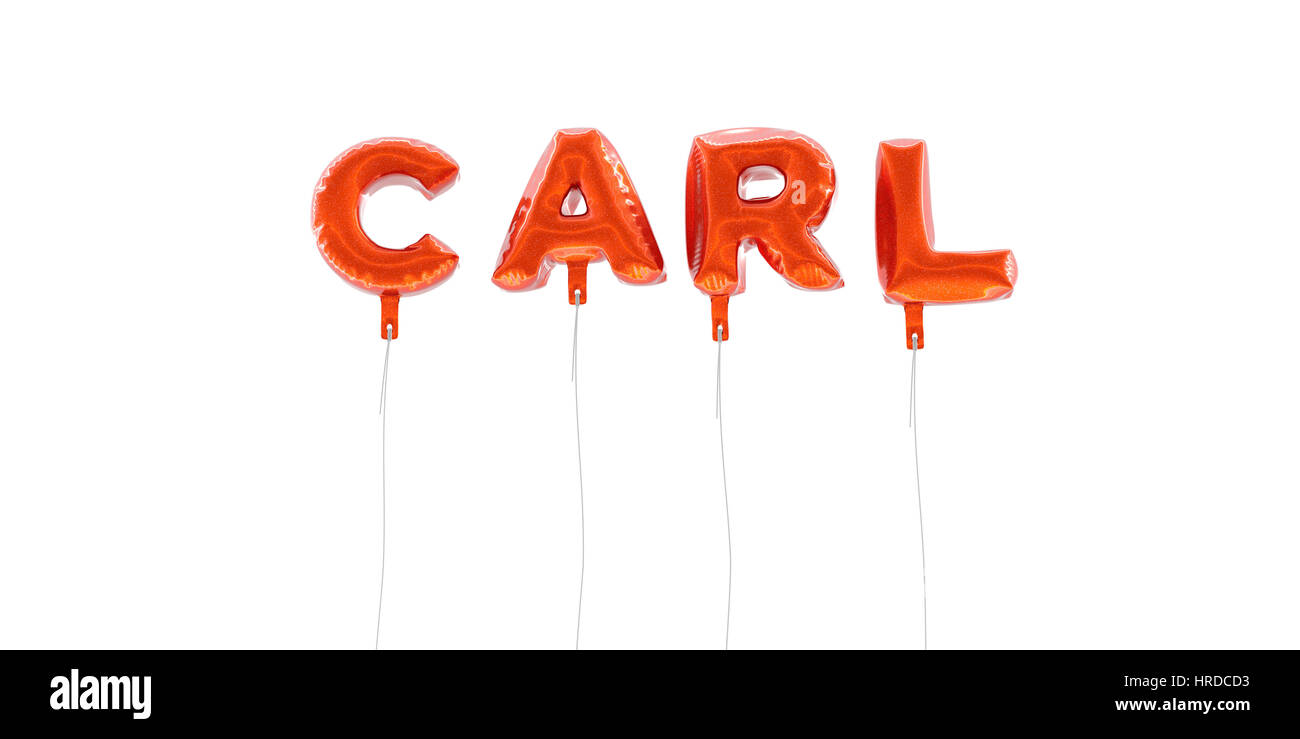 CARL - word made from red foil balloons - 3D rendered. Can be used for ...