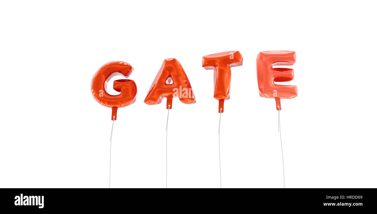 GATE - word made from red foil balloons - 3D rendered. Can be used for ...